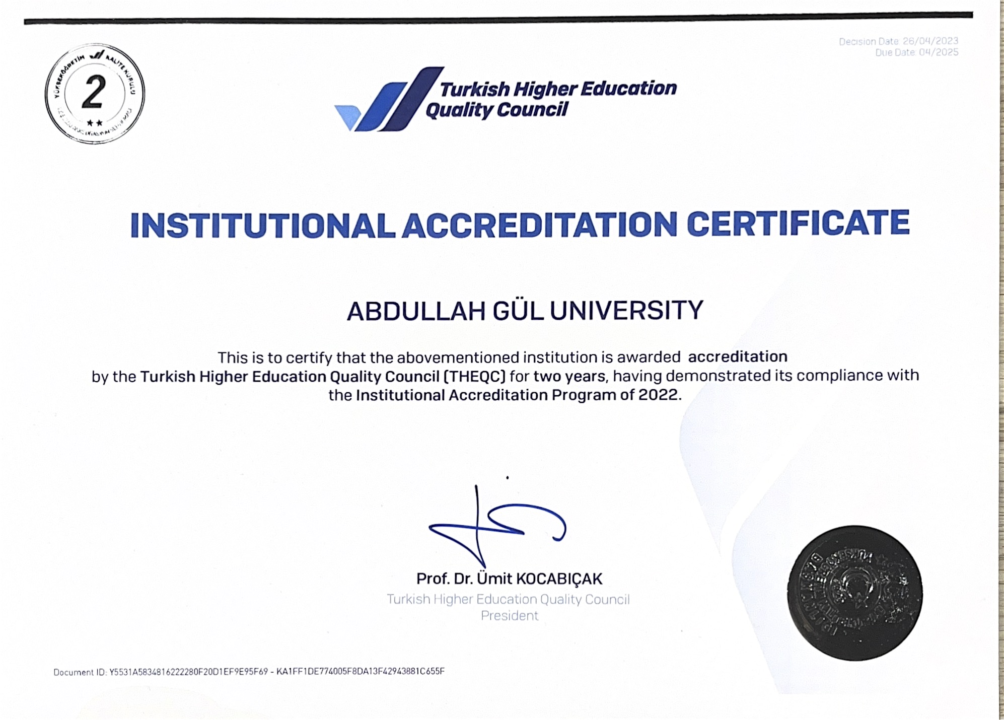 Abdullah Gul University - 3 rd Generation State University